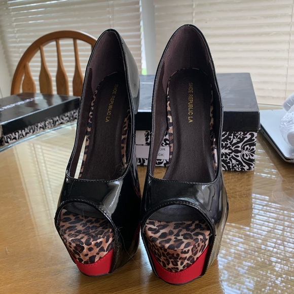 Shoe Republic LA | Shoes | Shoe Republic La Black Red Leopard Platform ...